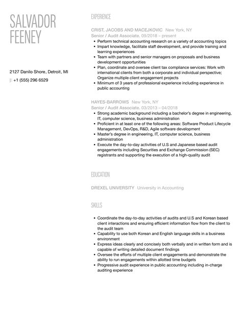 Senior Audit Associate Resume Samples Velvet Jobs