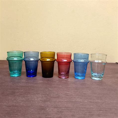 Set Of 6 Moroccan Colored Beldi Glasses For Serving Tea Moroccan