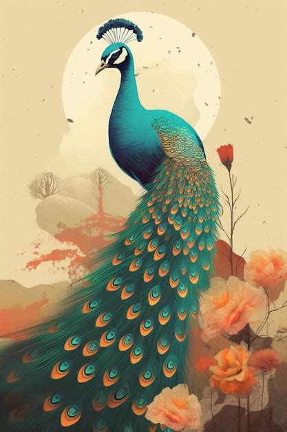 Premium Photo There Is A Peacock Standing On A Flowery Branch With A