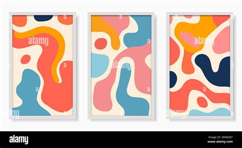 A Set Of Three Hand Drawn Colorful Abstract Artwork Panels In Different Colors Vector