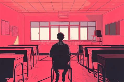 Minimalistic Classroom Scene Featuring A Teacher In A Vibrant Red