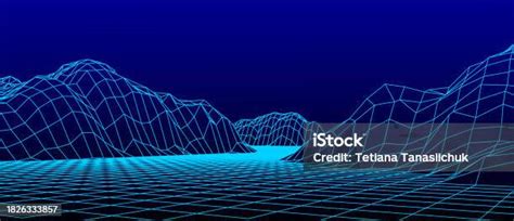 추상 디지털 풍경입니다 와이어 프레임 풍경 배경입니다 3d 미래 벡터 일러스트입니다 0명에 대한 스톡 벡터 아트 및 기타 이미지 0명 1980 1989 년 1990