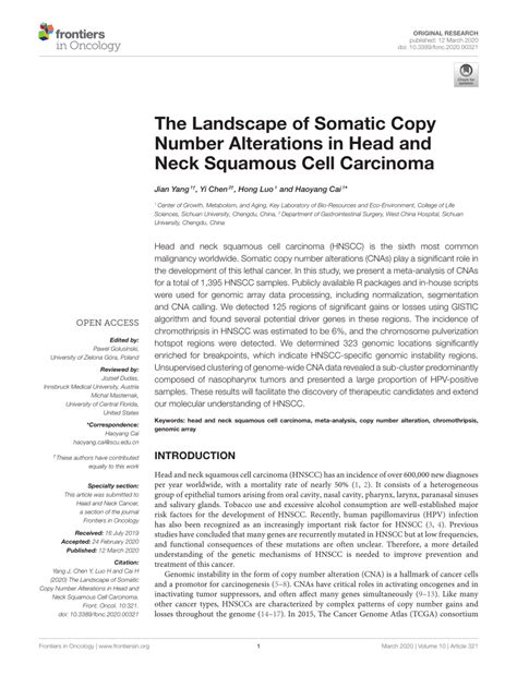 Pdf The Landscape Of Somatic Copy Number Alterations In Head And Neck Squamous Cell Carcinoma