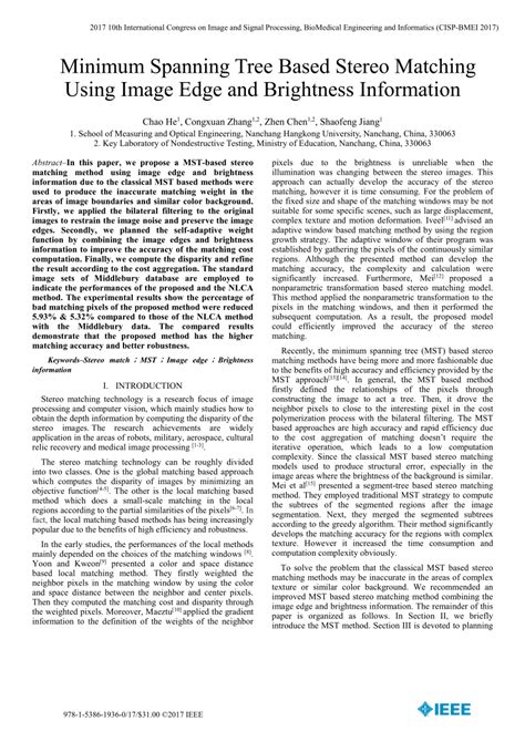 Pdf Minimum Spanning Tree Based Stereo Matching Using Image Edge And