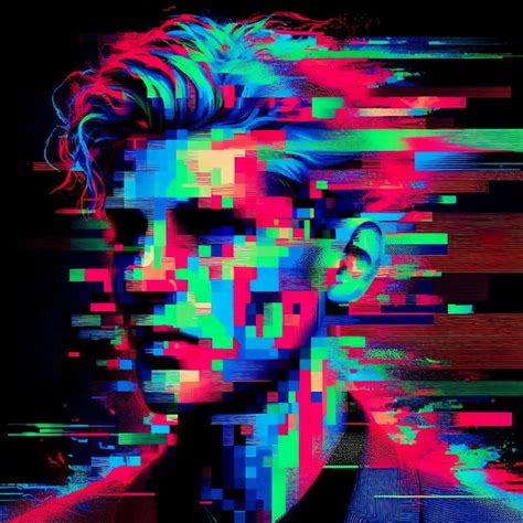 Cyberpunk Glitch Digital Female Portrait With Neon Distortions