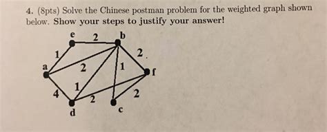Solved 4 Spts Solve The Chinese Postman Problem For The