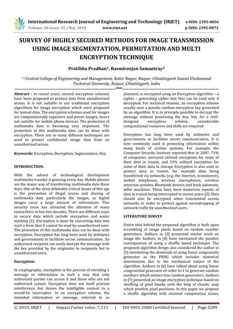 irjet survey of highly secured methods for image transmission using image segmentation