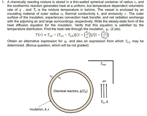 Solved A Chemically Reacting Mixture Is Stored In A Thin Walled