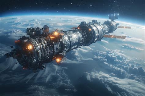 Premium Photo Futuristic Space Station Orbiting Earth With Detailed Modular Design