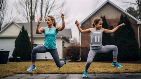 Premium Ai Image Mom And Daughter Doing Fitness Ai Generative