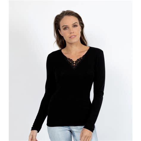 Baselayers Womens Pure Merino Wool Motif Thermal Long Sleeve Black