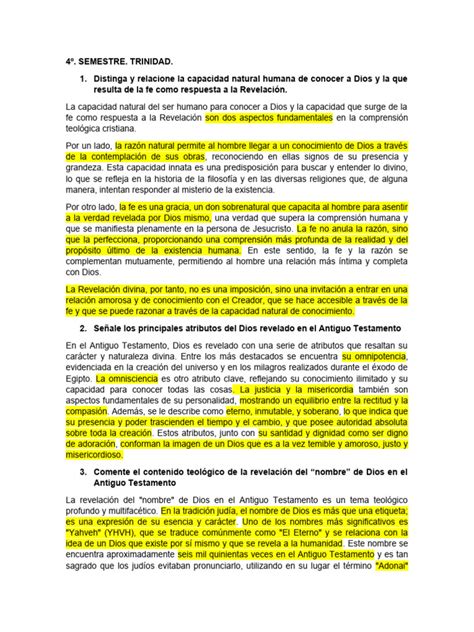 4º Trinidad Cuestionario Pdf Trinidad Espíritu Santo