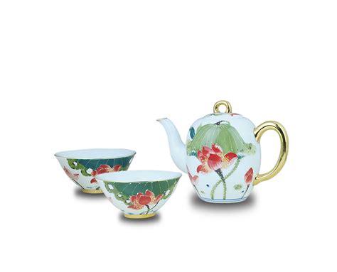 手繪荷花茶壺杯組 台灣採茶趣