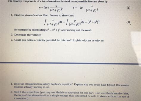 Solved The Velocity Components Of A Two Dimensional Inviscid