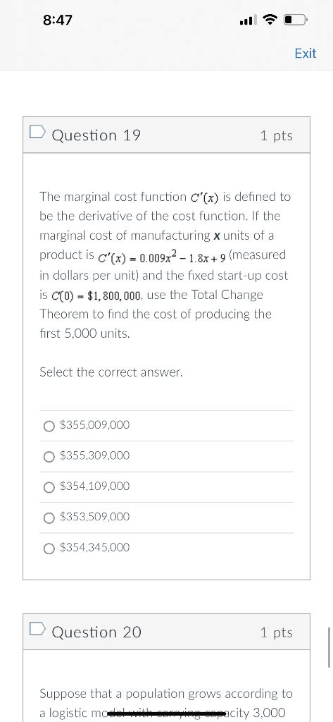 Solved The Marginal Cost Function C X Is Defined To Be The Chegg