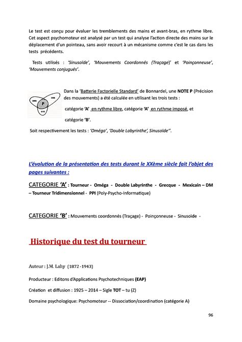 Tests psychomoteurs dissociation stabilité