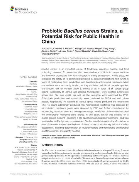 Pdf Probiotic Bacillus Cereus Strains A Potential Risk For Public
