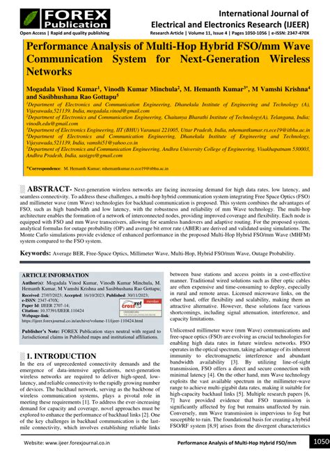 Pdf Performance Analysis Of Multi Hop Hybrid Fso Mm Wave