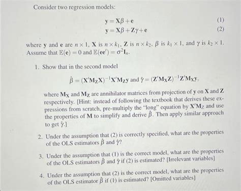 solved consider two regression models y xb e 1 y