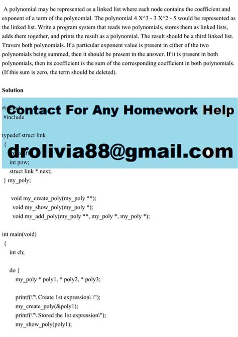 A Polynomial May Be Represented As A Linked List Where Each Node Contpdf
