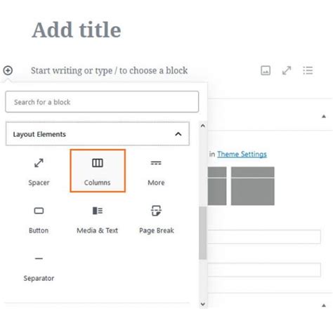 how to create columns in gutenberg wordpress