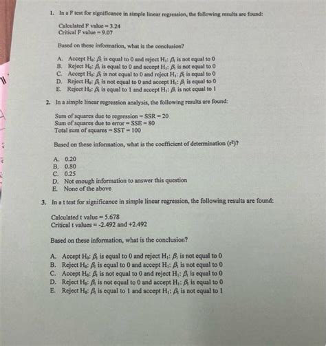 Solved In A F Test For Significance In Simple Linear Chegg