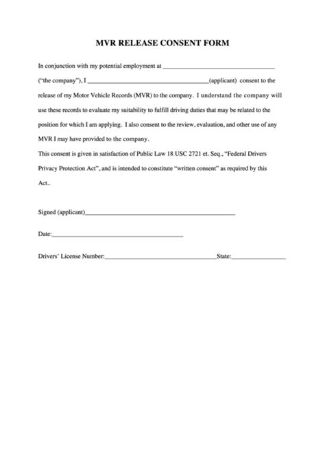 Mvr Authorization Release Form Authorizationform Net