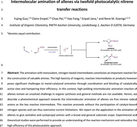 Intermolecular Amination Of Allenes Via Twofold Photocatalytic Nitrene