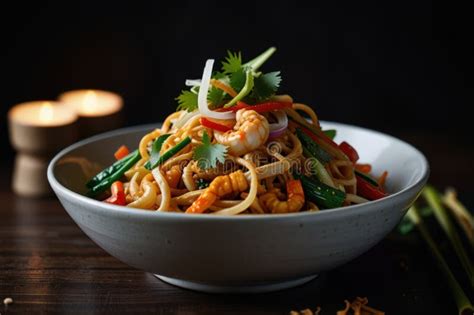 Gourmet Pad Thai Vegetarian Dish Featuring Udon Noodles Generated By Ai