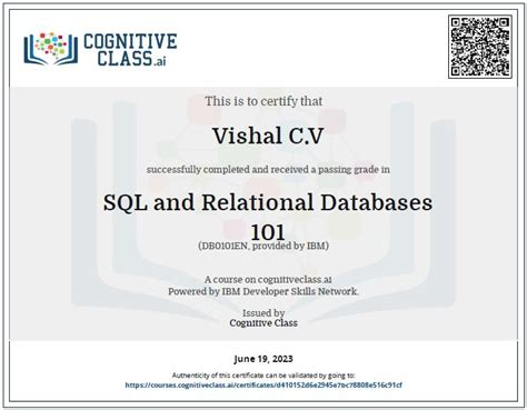 Vishal C V On Linkedin Sql Ibm Cognitiveclass