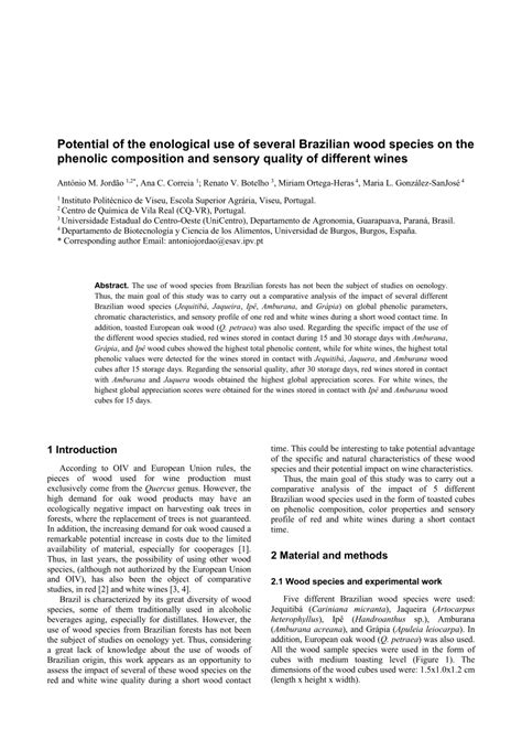 Pdf Potential Of The Enological Use Of Several Brazilian Wood Species On The Phenolic