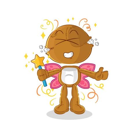 Premium Vector Sack Doll Fairy With Wings And Stick Cartoon Mascot Vector
