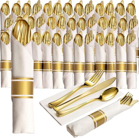 Prestee Pre Rolled Gold Plastic Silverware 400pc Set For