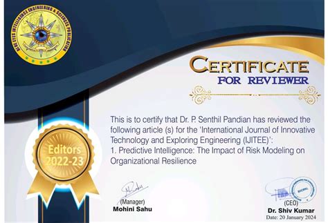 Drsenthil Pandian P On Linkedin I Am Happy To My Reviewer Certificate