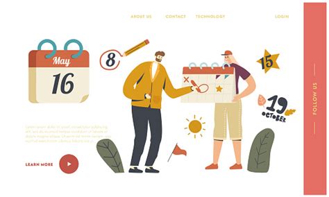 작업 조직 또는 이벤트 알림 작업 계획 방문 페이지 템플릿 거대한 달력에 남성 문자 원 날짜 개념에 대한 스톡 벡터 아트 및 기타 이미지 Istock