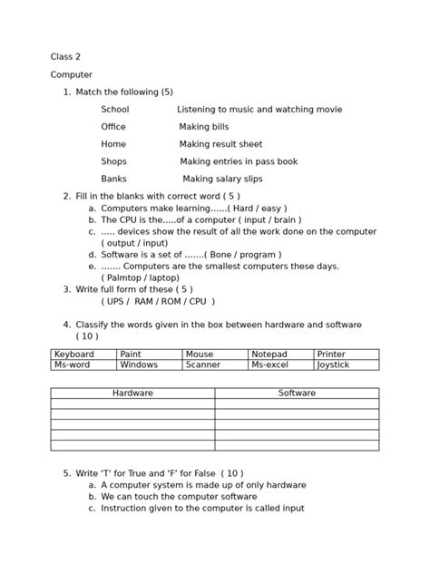 Computer Basics For Class 2 Students Pdf