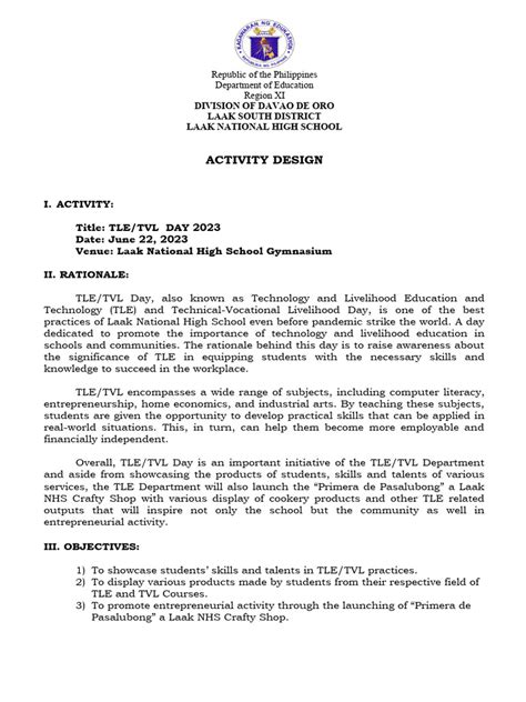 Activity Design Tle Day Pdf
