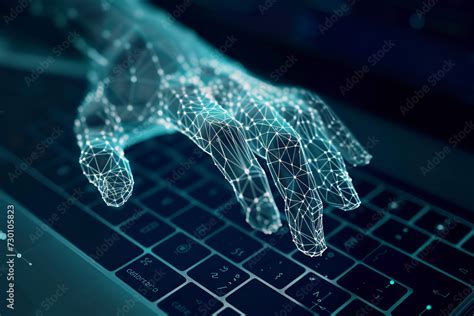 Digital Hand Hologram On Dark Background With Copy Space Neural