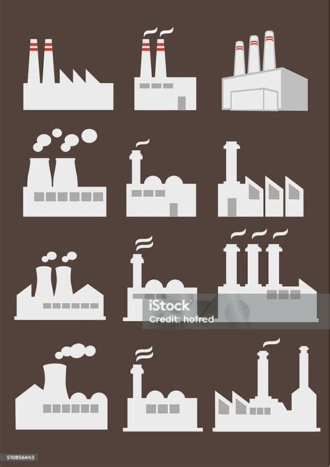 Industrial Factory Building Vector Icon Set向量圖形及更多工廠圖片 工廠 二氧化碳 剪裁圖
