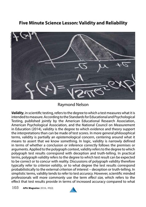 Pdf Five Minute Science Lesson Validity And Reliability