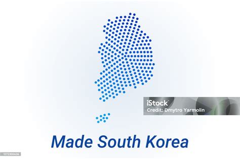 한국의 지도 아이콘 한국에서 만든 텍스트 벡터 로고 그림 파란색 하프톤은 배경에 점 둥근 픽셀 현대 디지털 그래픽 디자인 국가 관광명소에 대한 스톡 벡터 아트 및 기타