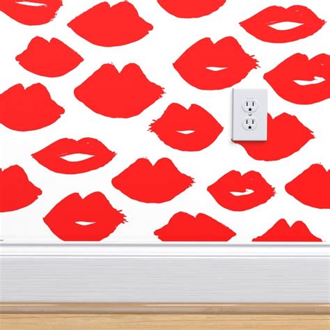 Lips Wallpaper Kisses Red And White Valentines Love By Etsy