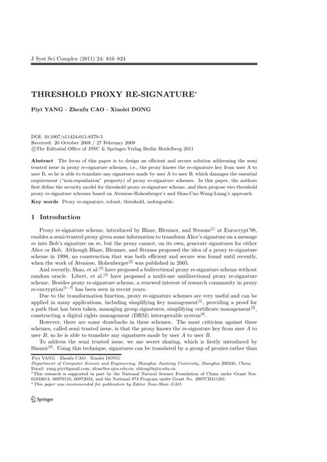 Pdf Threshold Proxy Re Signature