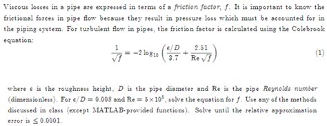 Colebrook Equation Solver Matlab Tessshebaylo