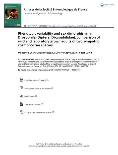 Pdf Phenotypic Variability And Sex Dimorphism In Drosophila Diptera Drosophilidae