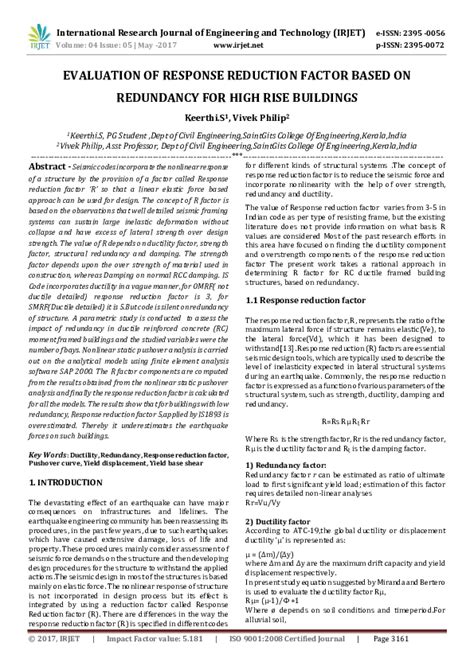 Pdf Evaluation Of Response Reduction Factor Based On Redundancy For