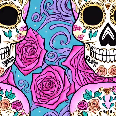 Feminine Sugar Skull Face With Roses Pattern Creative Fabrica