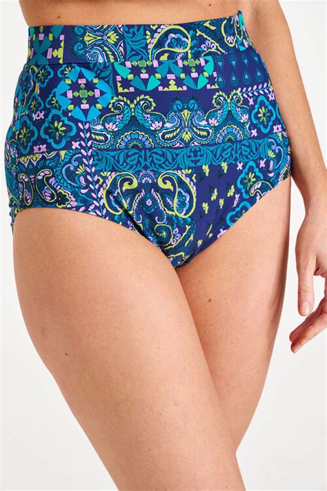 Tile Print High Waisted Swim Briefs Bonmarché