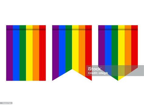 흰색 배경에 고립 된 무지개 플래그 플래그 또는 페넌트 페넌트 Lgbt 플래그 아이콘 0명에 대한 스톡 벡터 아트 및 기타