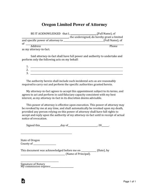 Power Of Attorney Form Free Printable Oregon Printable Forms Free Online